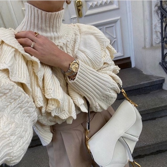 Zara | Sweaters | Last One Nwt Zara Ruffled Cable Knit Sweater | Poshmark